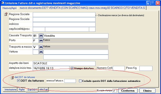 Emissione Fatture ddt e registrazione movimenti magazzino